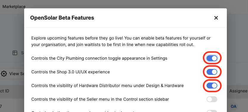 Cómo habilitar las funciones beta en OpenSolar – OpenSolar